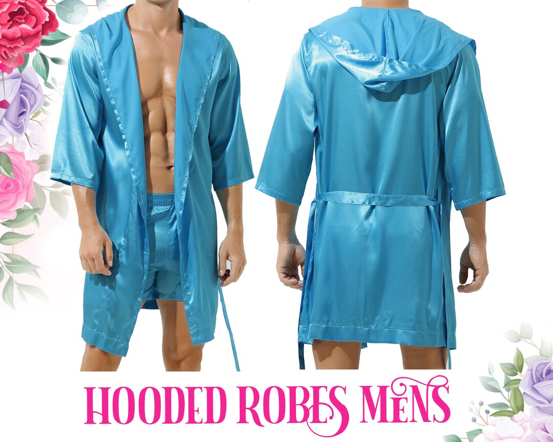 Men's Hooded Robes, Satin Robes With Boxer, Personalized Groomsmen ...