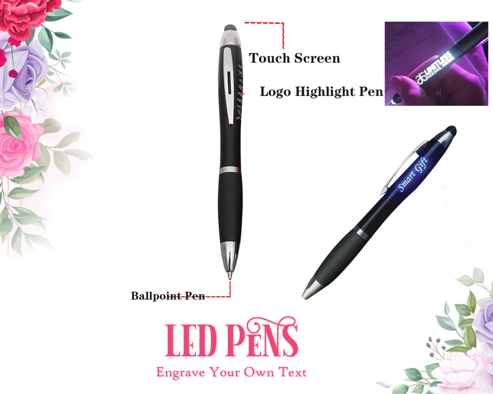 Personalized LED Pen Customized LED Pens With Stylus Custom - Etsy