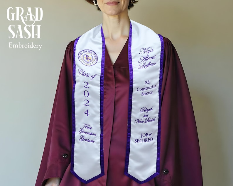Custom Text Stole | Pageant Sash | Graduation Sash | Embroidery ...