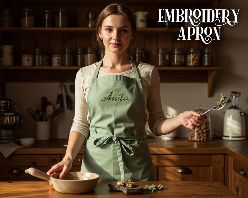 Personalized Rayon Embroidery Apron – Custom Name Apron Soft Rayon Gift ...