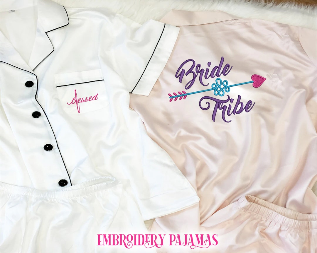 Custom Embroidered Satin Pajamas Set Personalized Pajamas Set Bridal ...