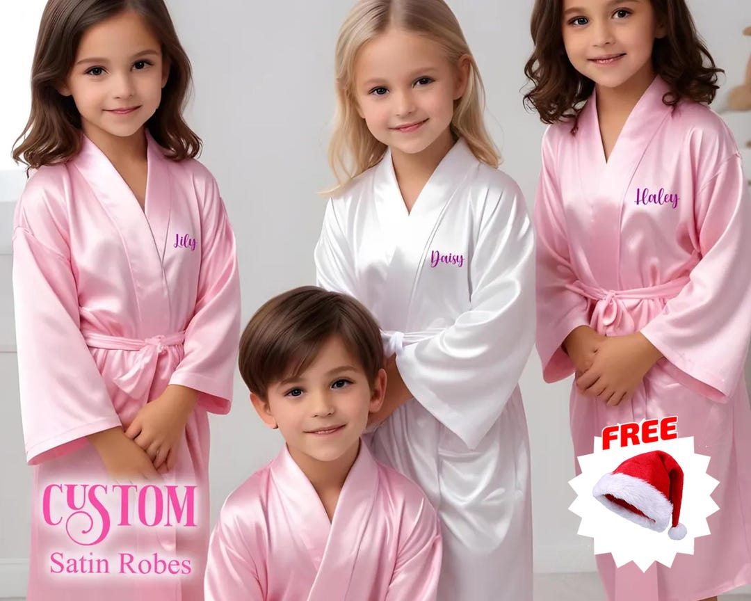 Custom Kids Robe Free Xmas Hat Kimono Robes Bridal Robe Customized ...