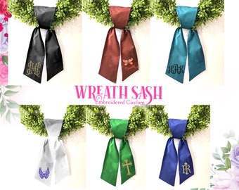 Wreath Sash, Boxwood Wreath Embroidered Sash, Embroidery Sash, Door ...