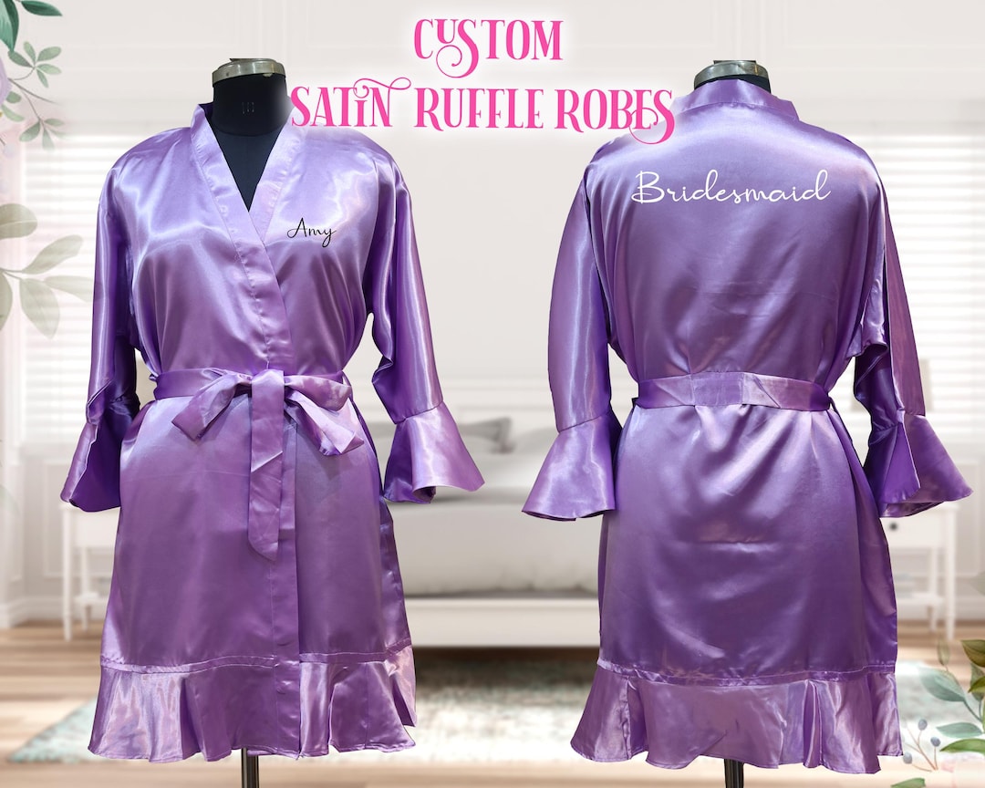 Customized Satin Ruffle Robe Satin Ruffle Robe Personalized Ruffled ...