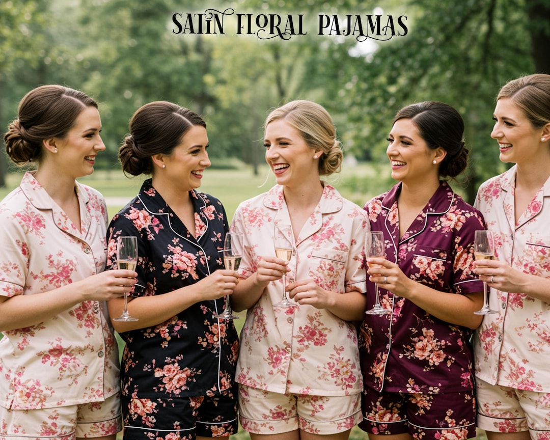 Floral Satin Wedding Pjs | Bridesmaid Pajama Set | Wedding Pajamas ...