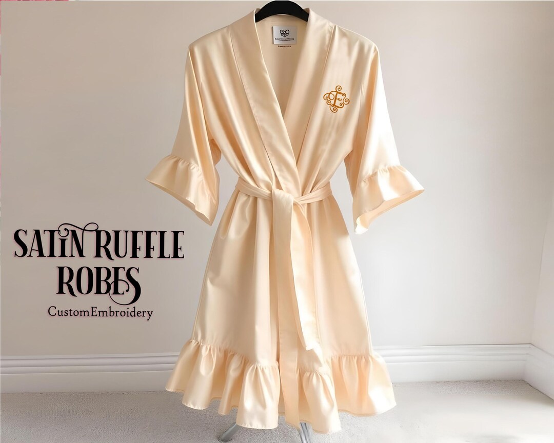 Customized Satin Embroidery Ruffle Robe Satin Ruffle Robe Personalized ...