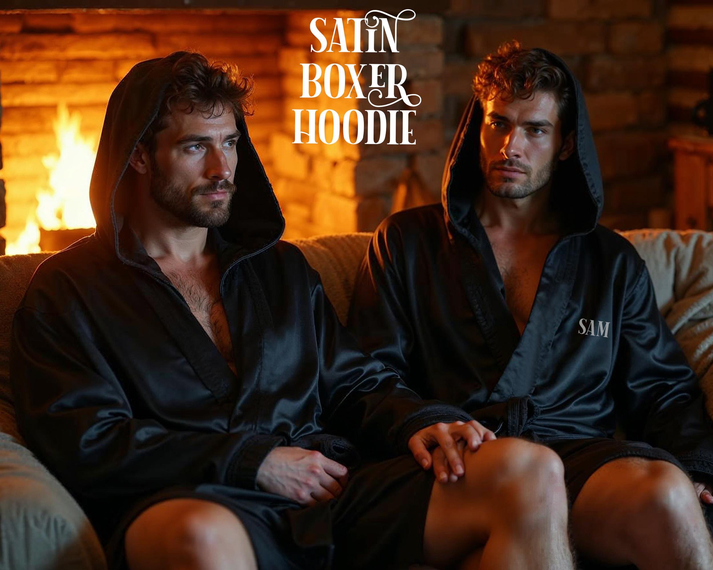 Hooded Satin Robes With Boxer, Personalized Men's Robes, Groomsmen ...