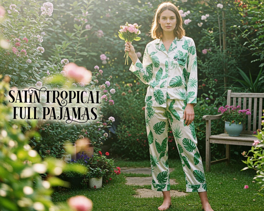 Personalized Satin Tropical Pajama Set | Tropical Satin Full Pajama ...