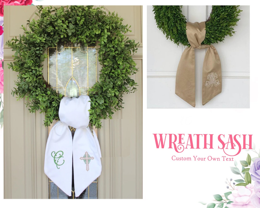 Custom Embroidery Wreath Sash Holiday Home Front Door Decor ...