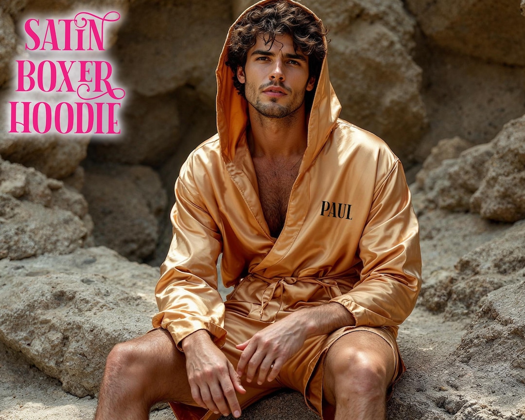 Personalized Mens Robes, Hooded Satin Robes With Boxer, Groomsmen Robes ...