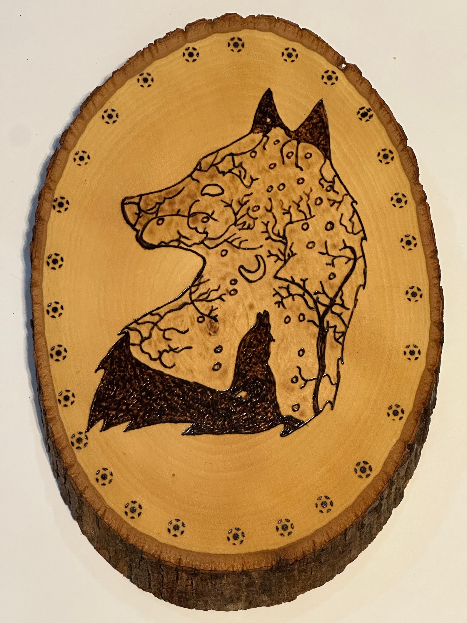Wood Plaque - Wolf Made of Branches With Another Wolf Inside - Hand ...
