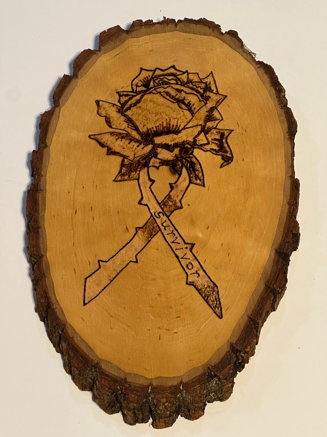 Wood Plaque Breast Cancer Awareness Rose With Survivor on Stem Hand ...