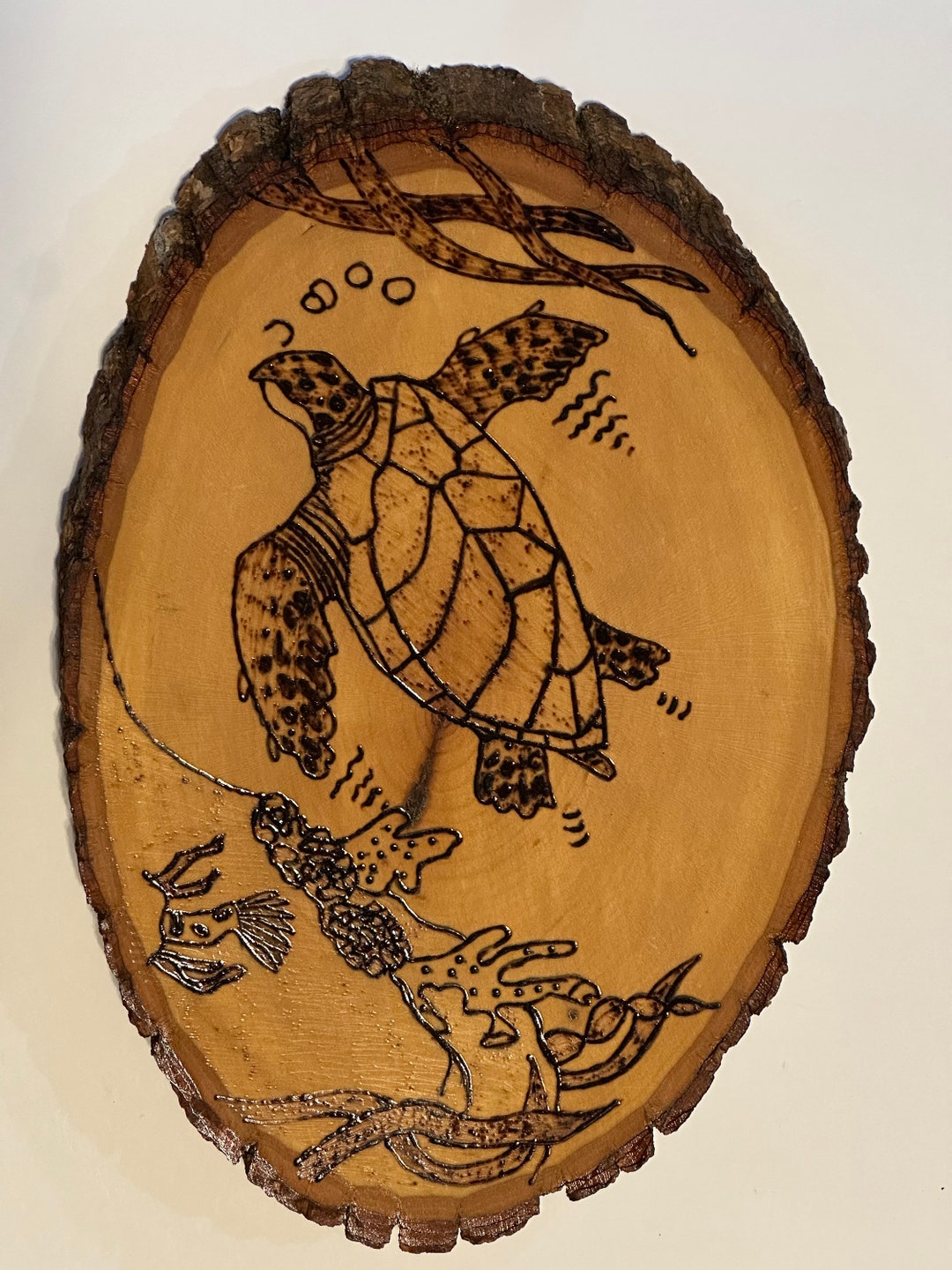 Wood Plaque - Sea Turtle With Ocean Background - Hand Crafted - Wood ...