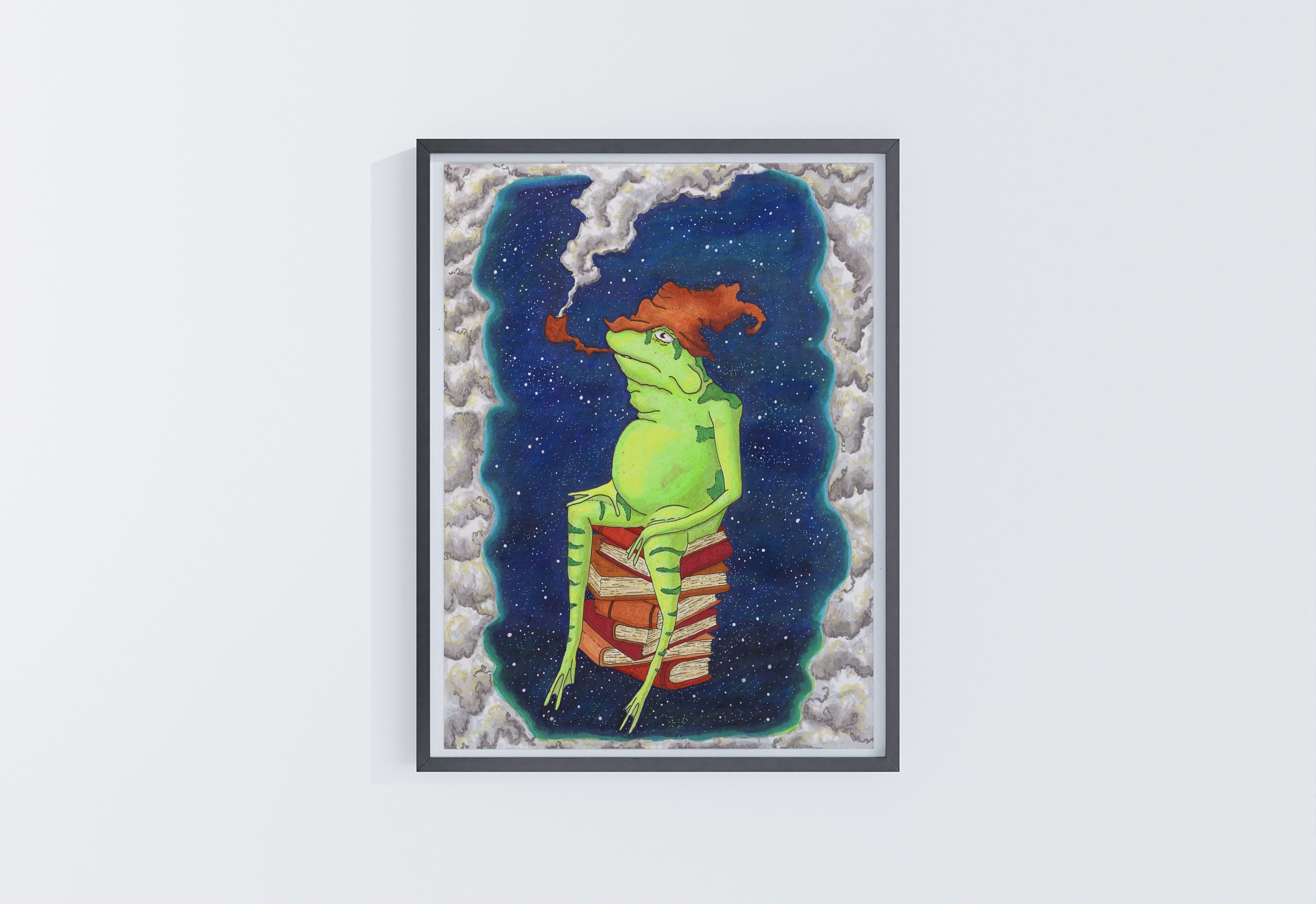 6x8 Magic Frog Wizard Sorcerer Warlock Smoking a Pipe on Books Marker ...