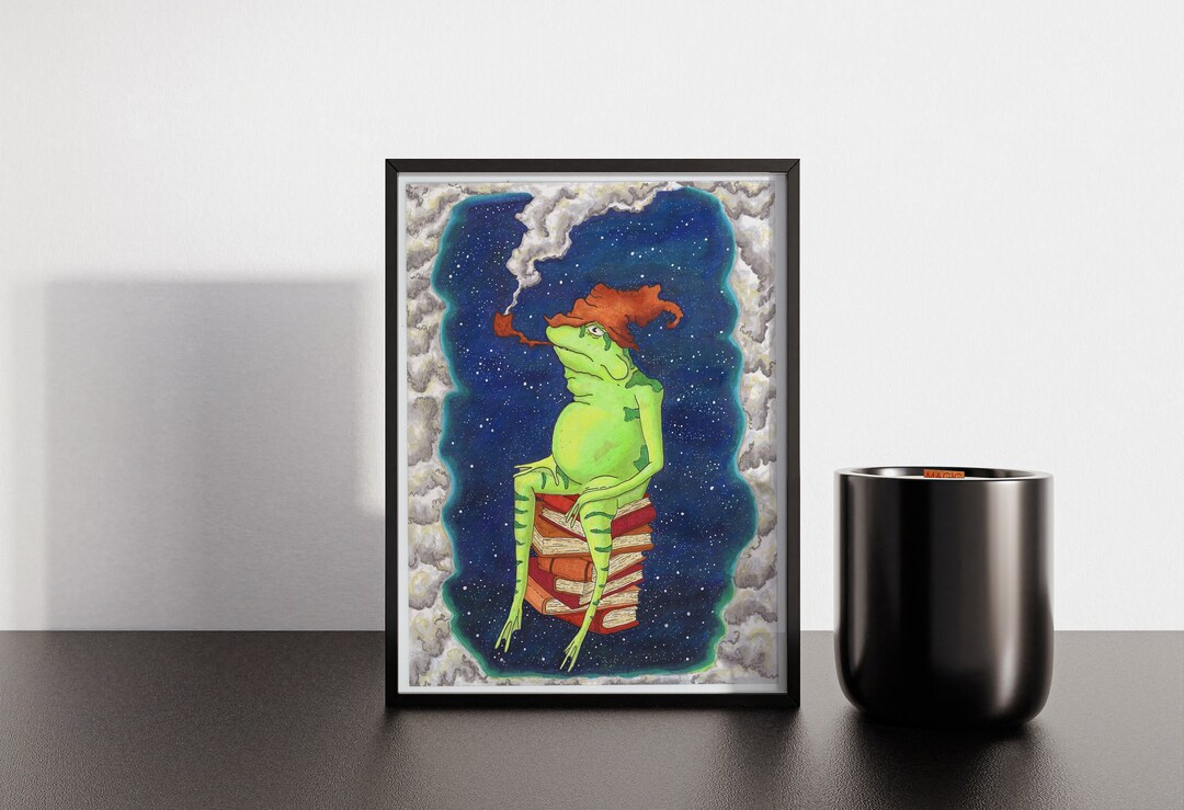 6x8 Magic Frog Wizard Sorcerer Warlock Smoking a Pipe on Books Marker ...