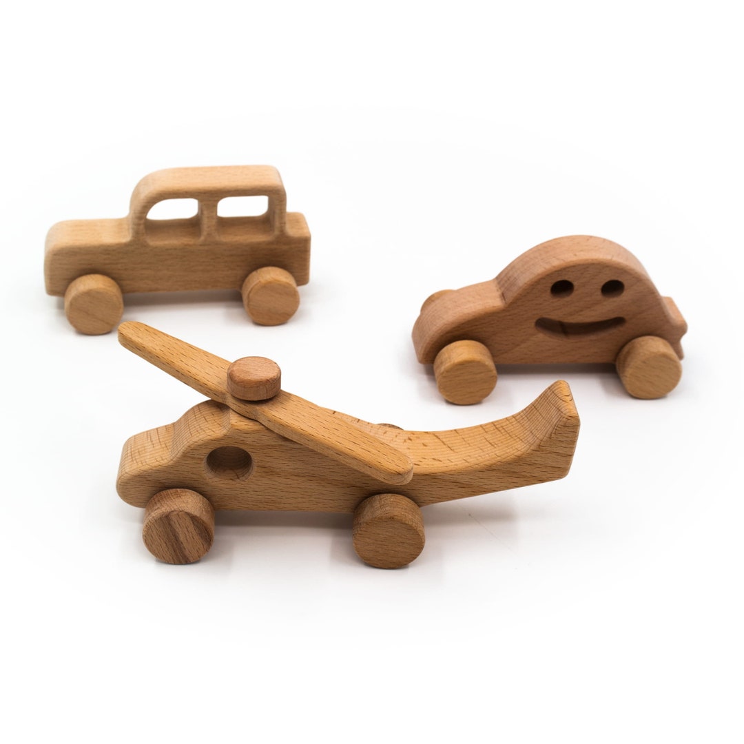 3 Piece Wooden Toy Set, Wooden Minibus-jeep-emoji Vosvos Toy Set ...