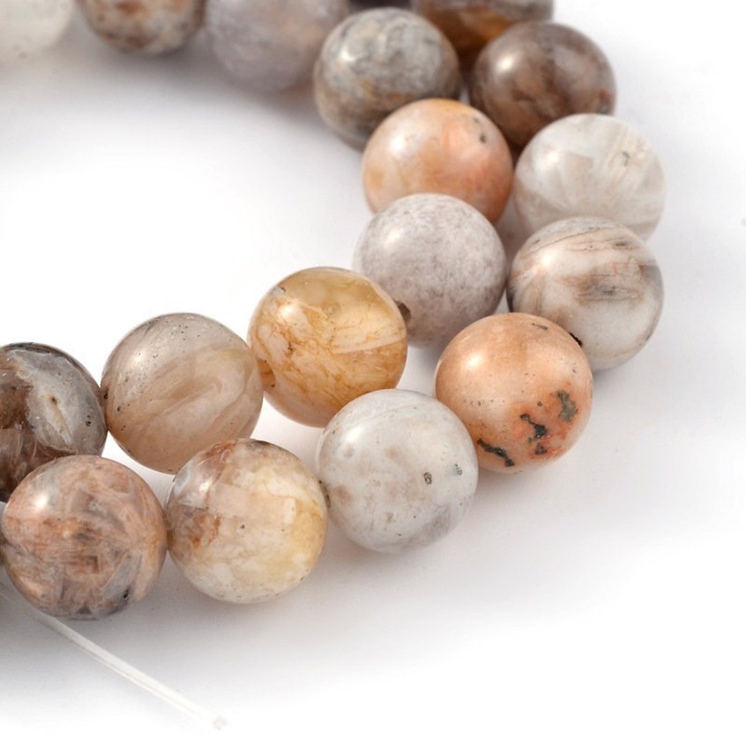 6mm Bamboo Leaf Agate 61 Beads per Strand Round Natural Bamboo Leaf ...