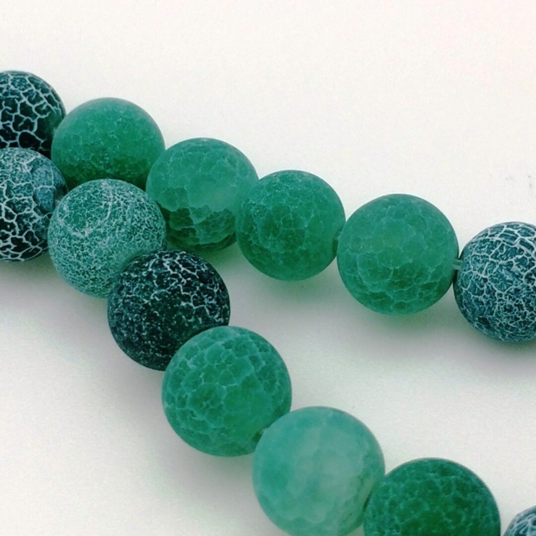 6mm Frosted Green Cracked Agate 61 Beads per Strand Round Natural ...