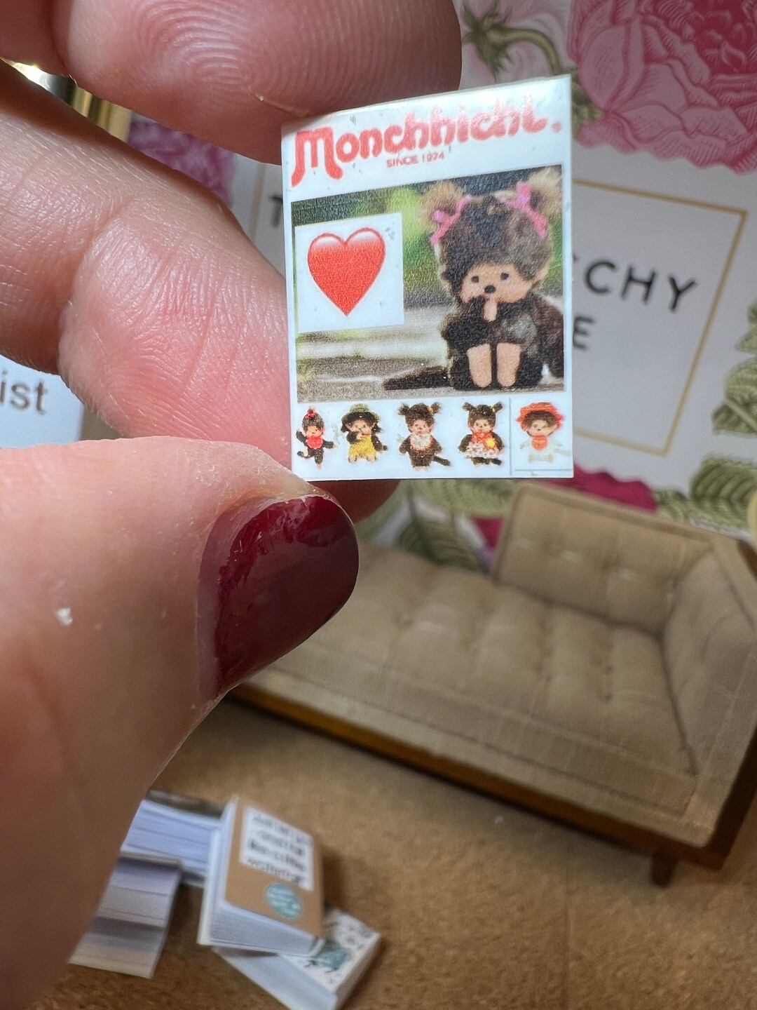 Monchichi Dollhouse Miniature Book 1/12 Scale Dollhouse Decor Miniature ...