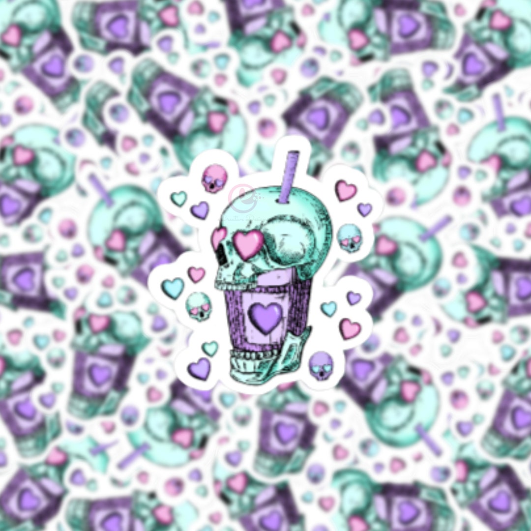 Pastel Goth Boba Tea Skull Vinyl Sticker: Water Resistant - Etsy