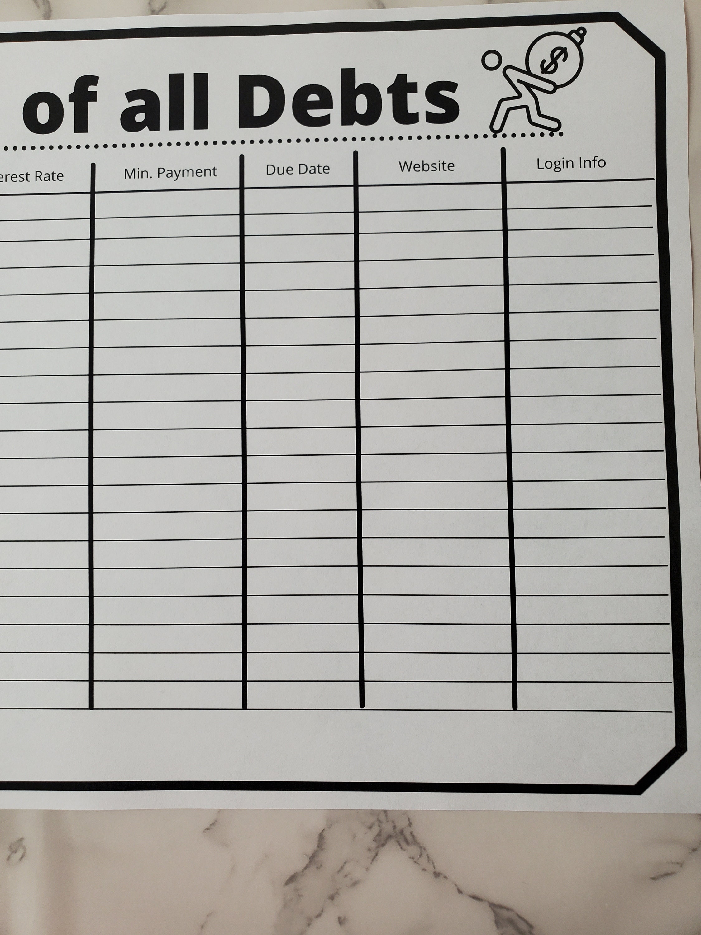 Printable Dave Ramsey, Cash Budgeting, List of All Debts Worksheet - Etsy