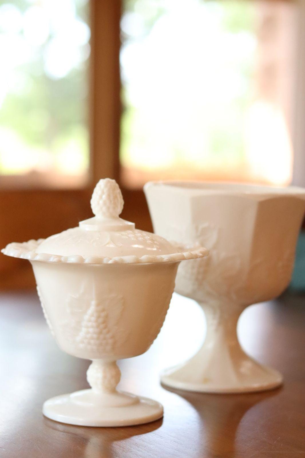 White Colony "harvest" Milk Glass Footed Candy Dish With Lid / Grapes ...