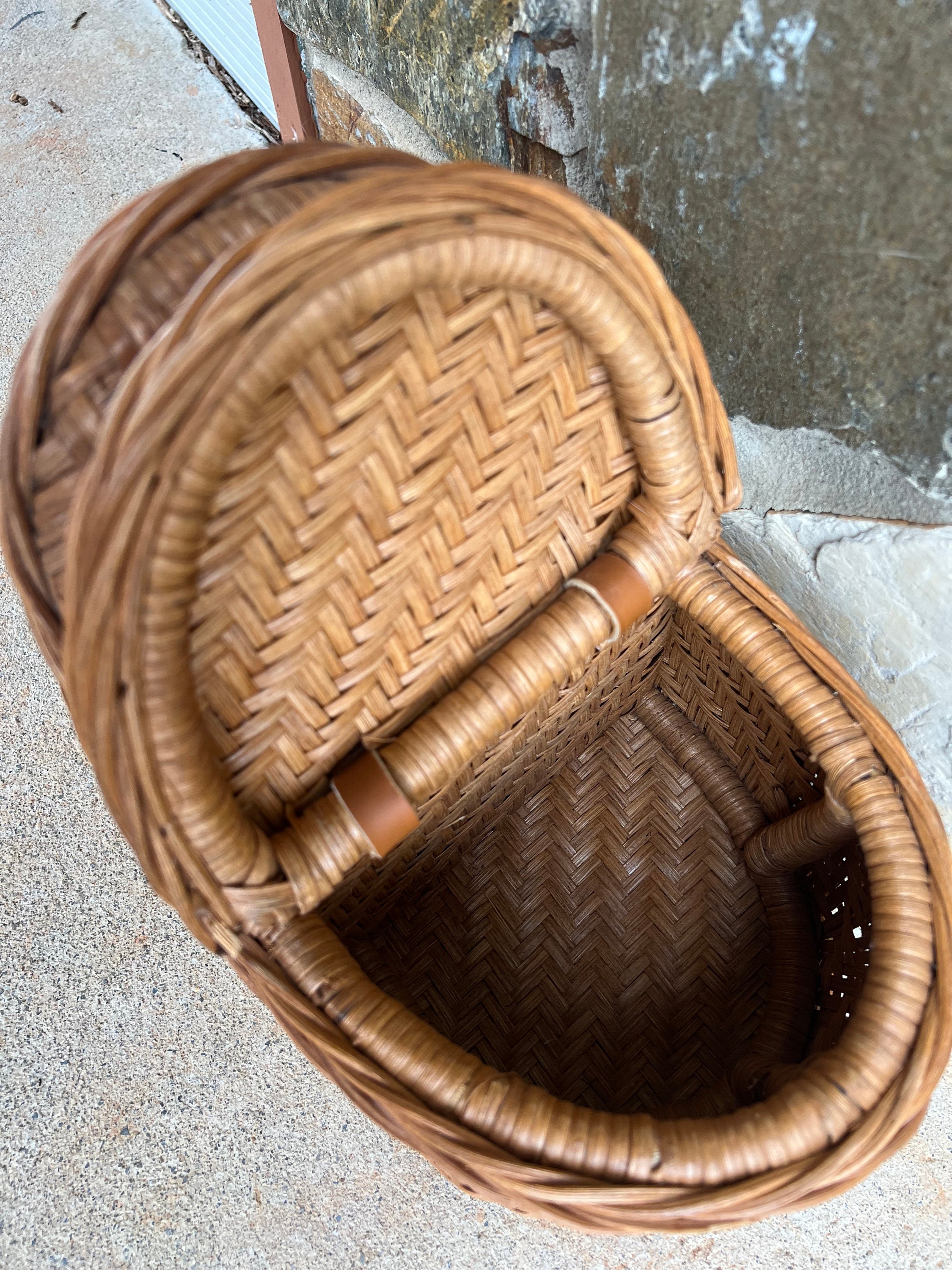 Wicker Basket With Leather Hinges and Opens on Both Sides - Etsy