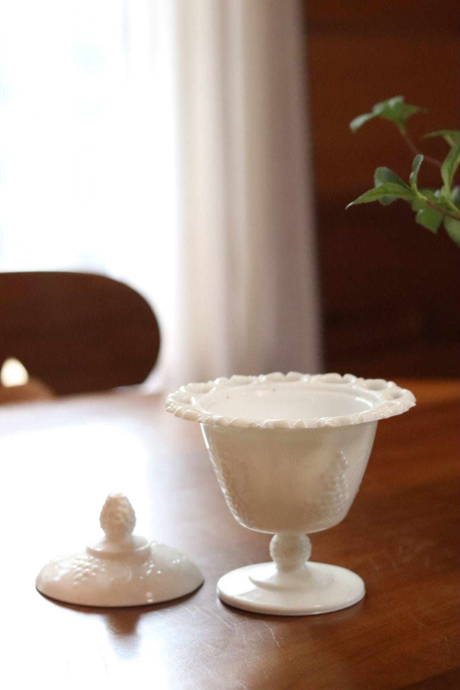 White Colony "harvest" Milk Glass Footed Candy Dish With Lid / Grapes ...