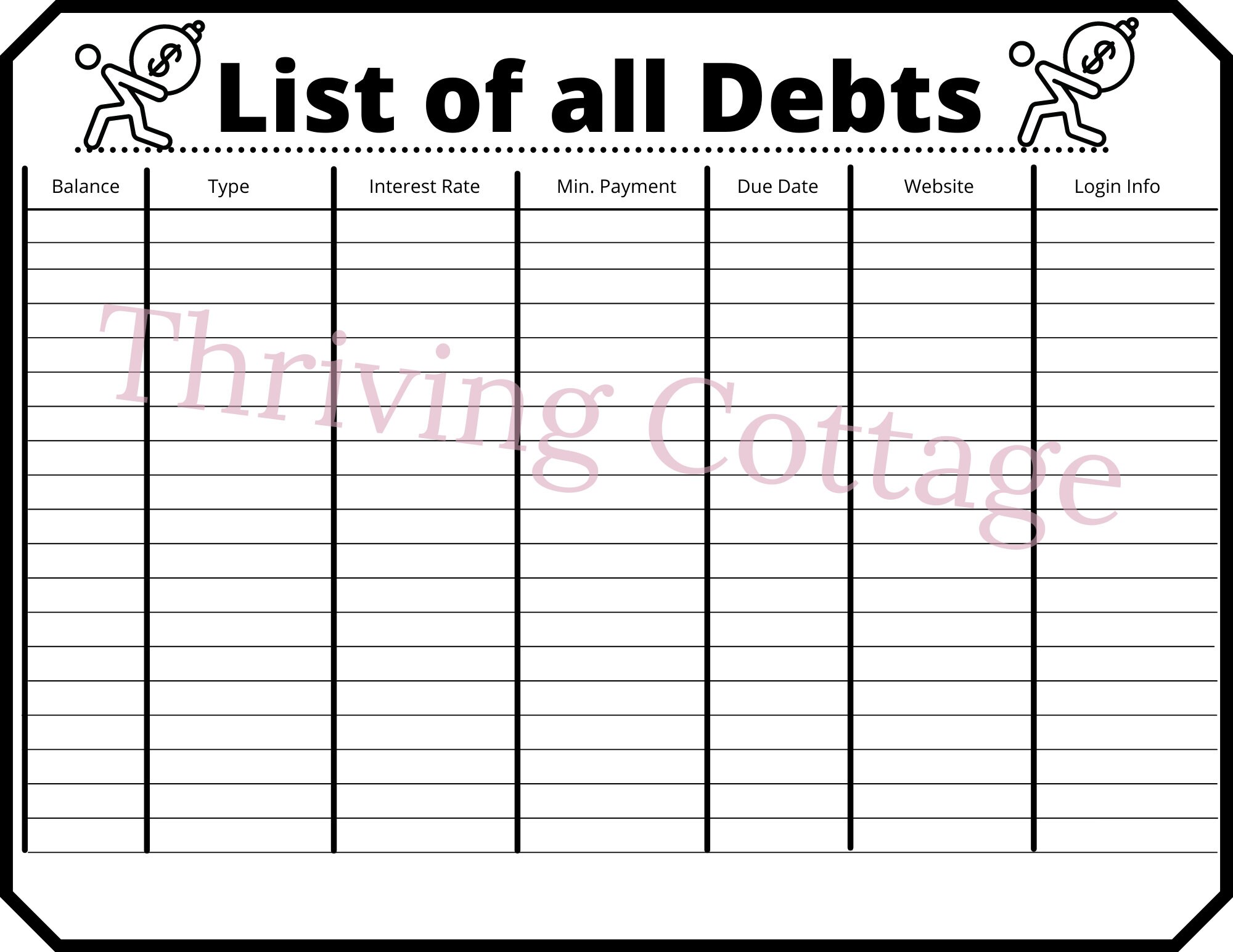 Printable Dave Ramsey, Cash Budgeting, List of All Debts Worksheet - Etsy
