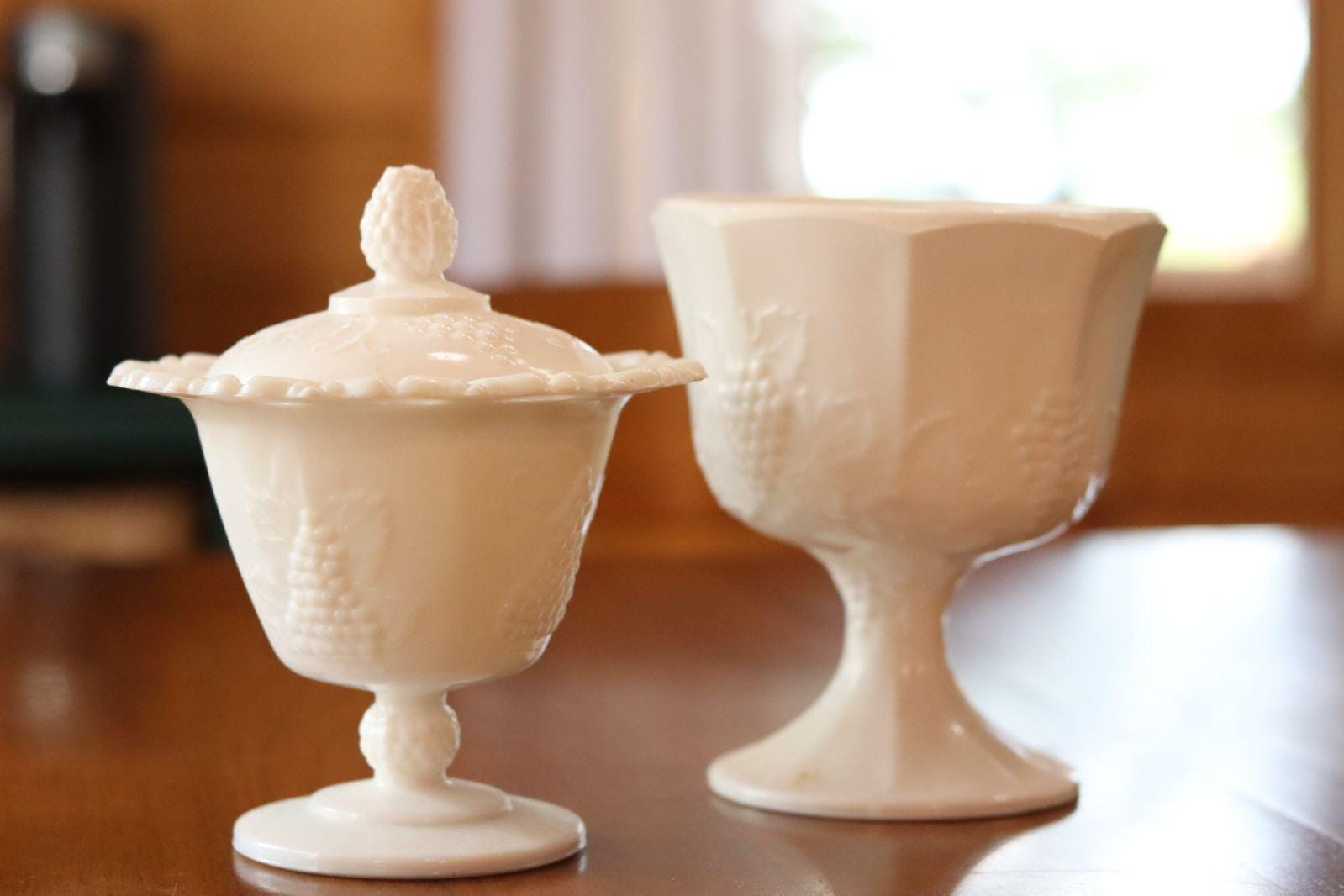 White Colony "harvest" Milk Glass Footed Candy Dish With Lid / Grapes ...