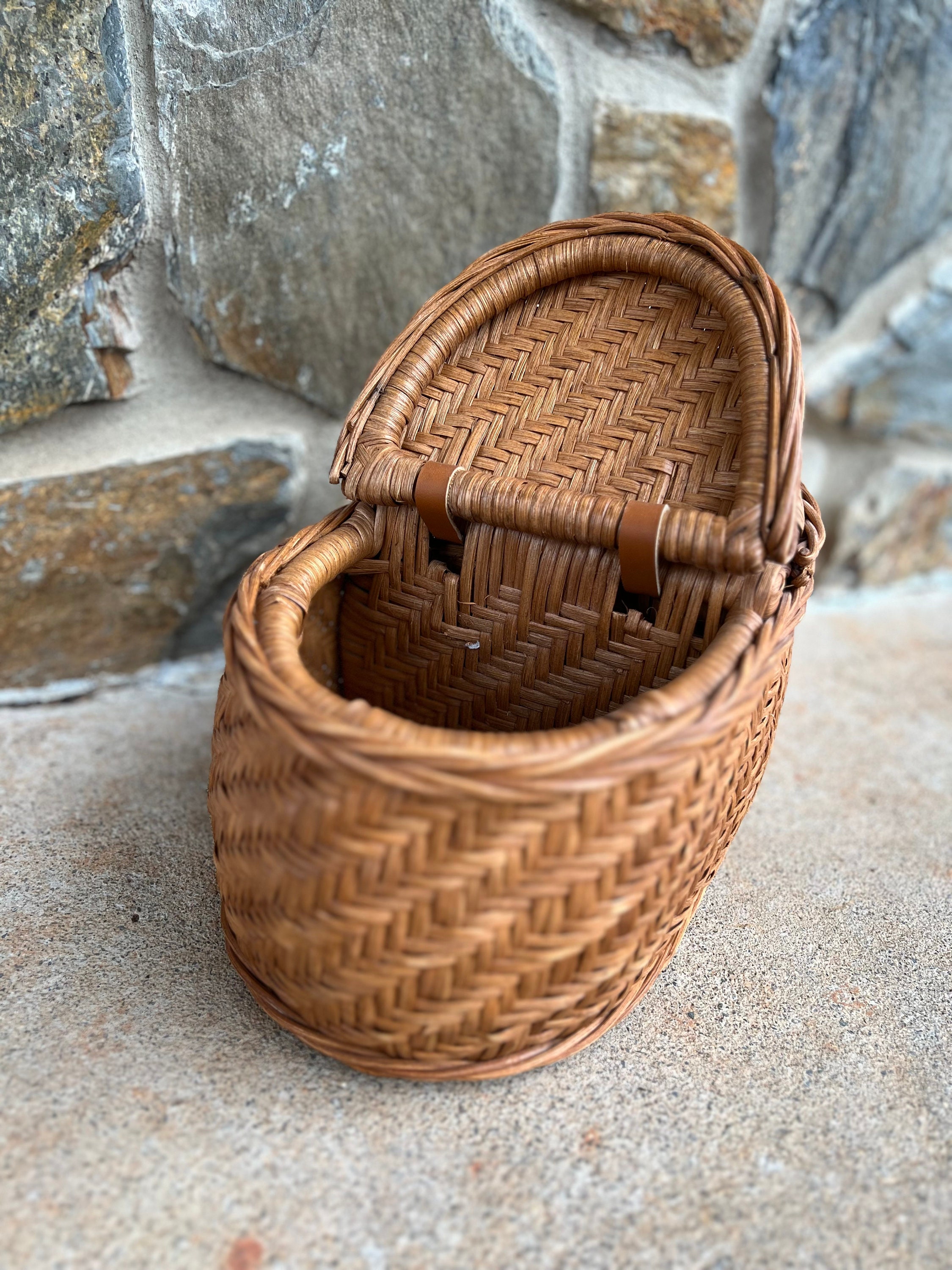 Wicker Basket With Leather Hinges and Opens on Both Sides - Etsy