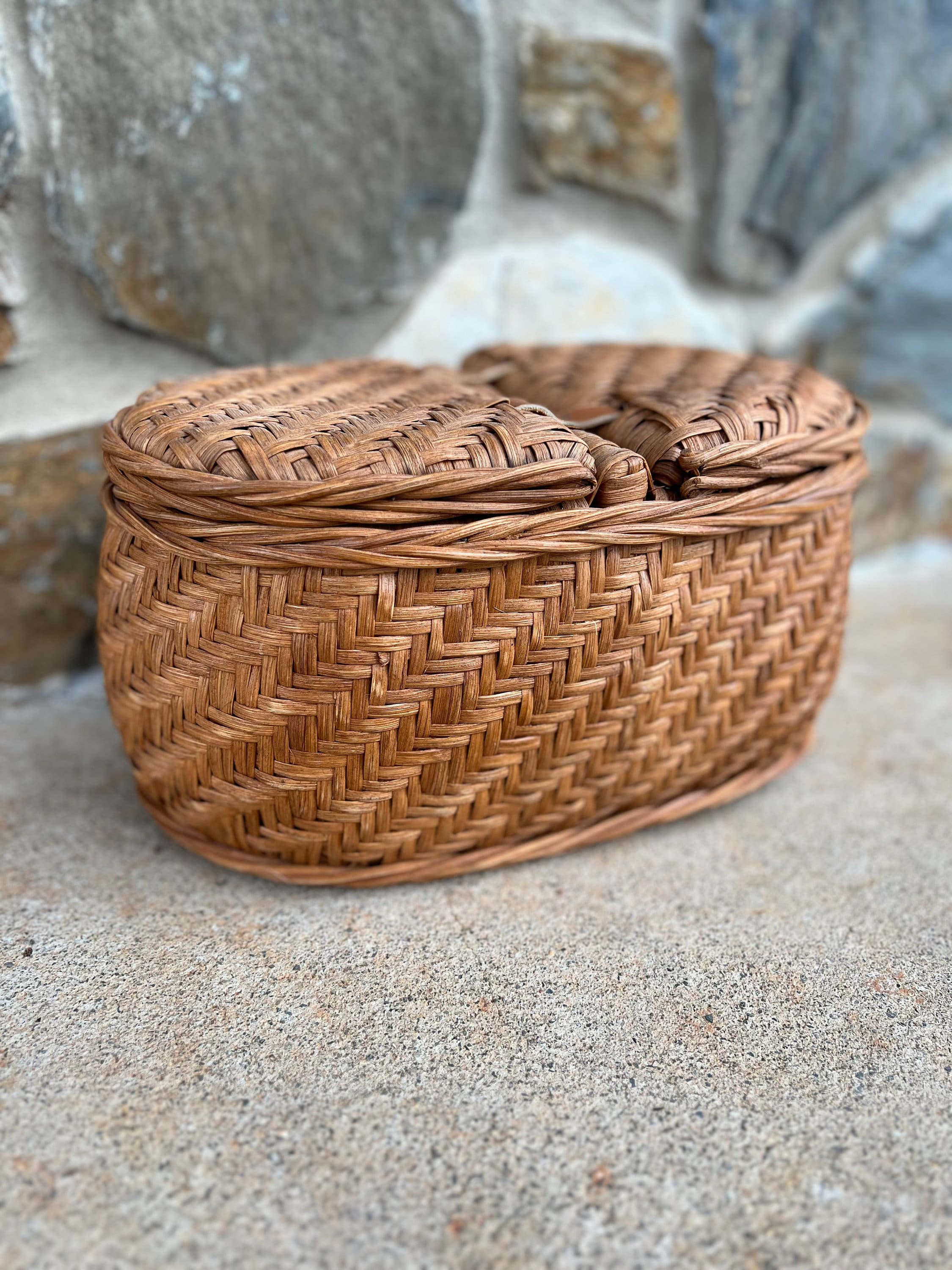 Wicker Basket With Leather Hinges and Opens on Both Sides - Etsy