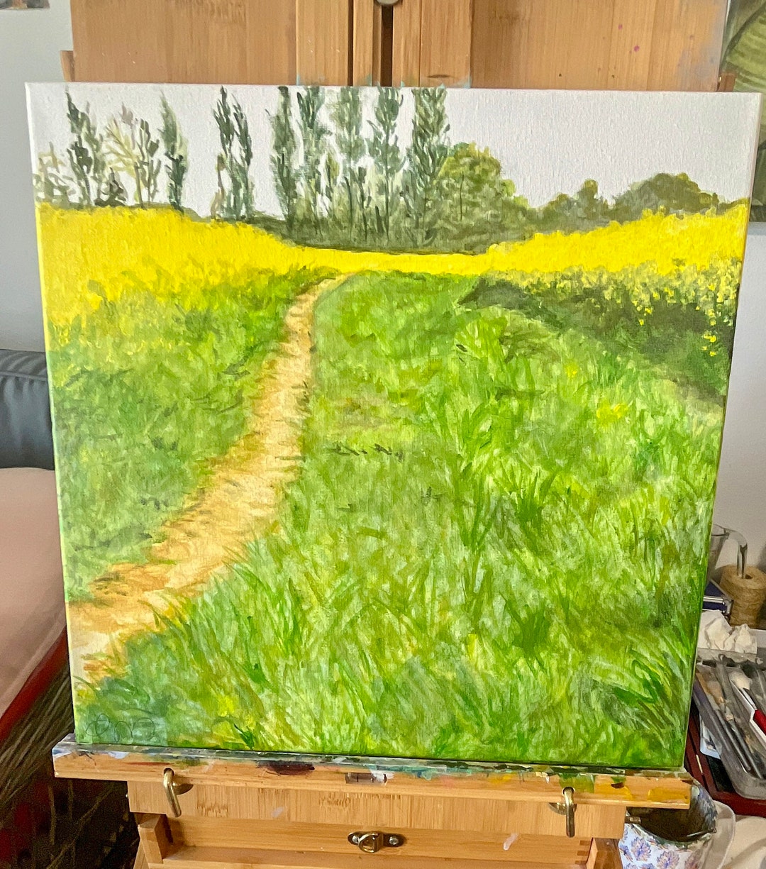 Original Greenery Painting: Acrylic Path Landscape, 14x14 Canvas - Etsy