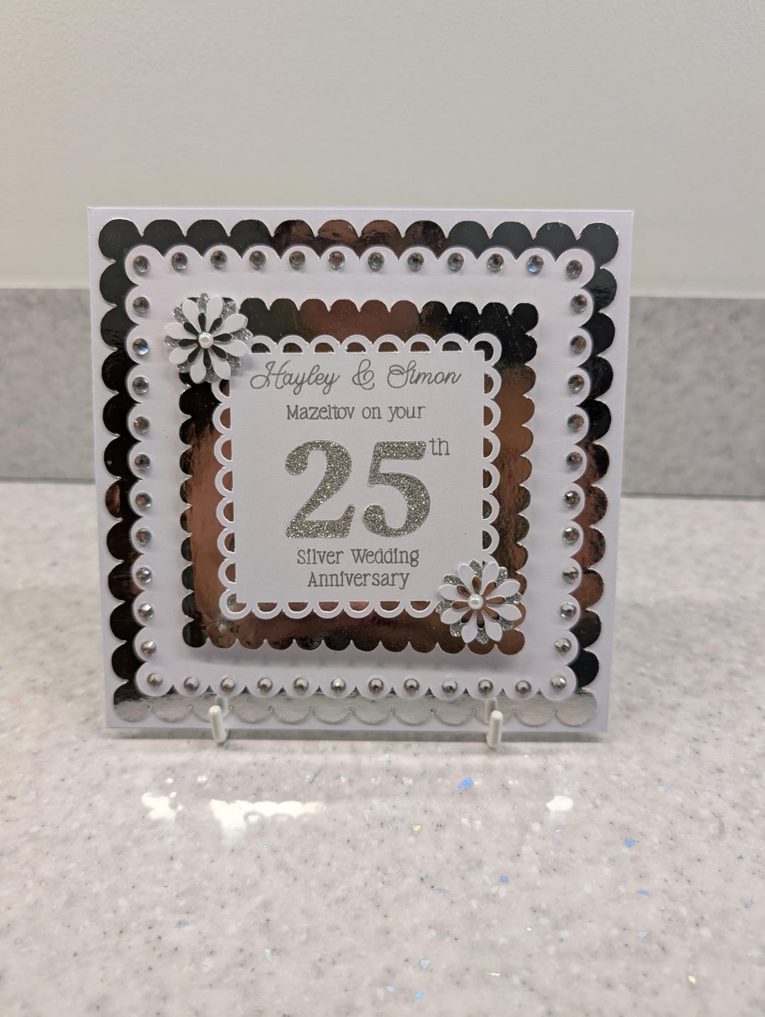 6x6 Square Silver 25th Wedding Anniversary Card - Personalised - Choose ...