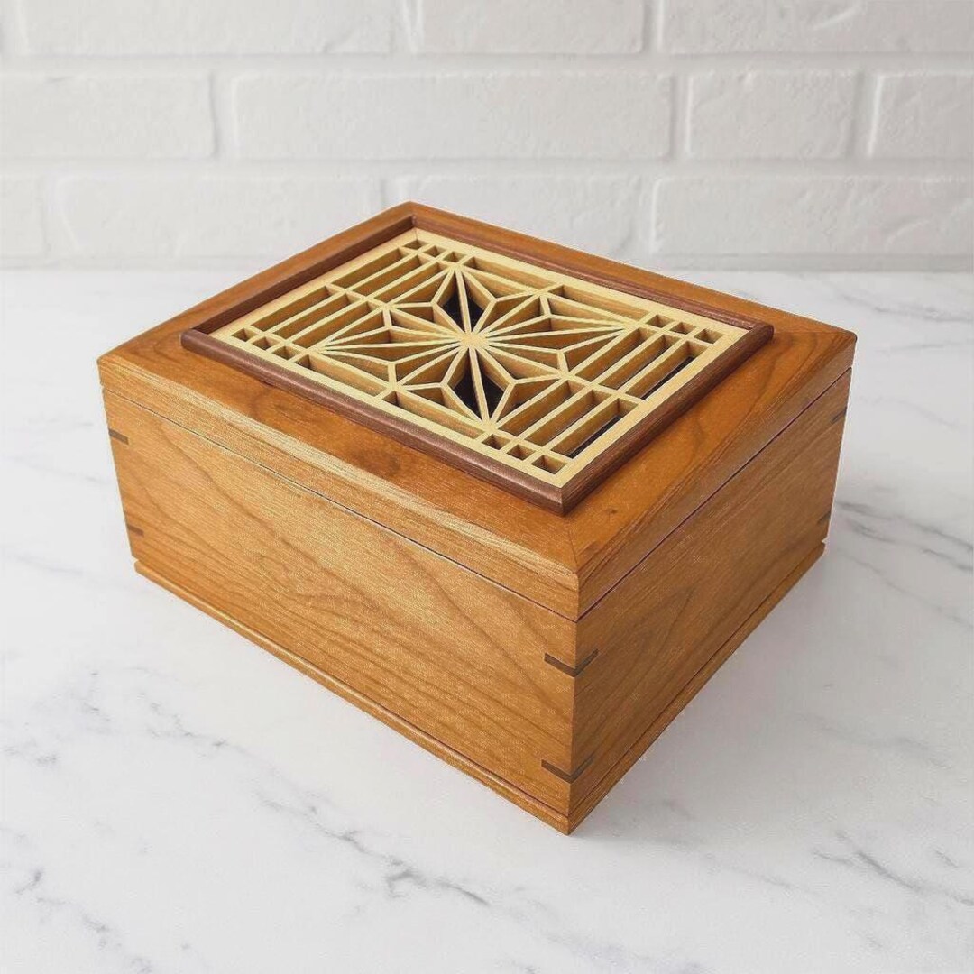 Cherry Wood Keepsake Box With Kumiko Panels on Lid, Unique Box ...