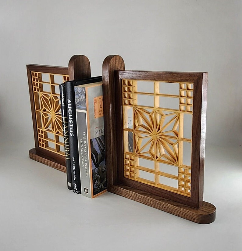 Walnut Kumiko Bookends, Sacred Geometry,asian Pattern, Japanese Patern ...