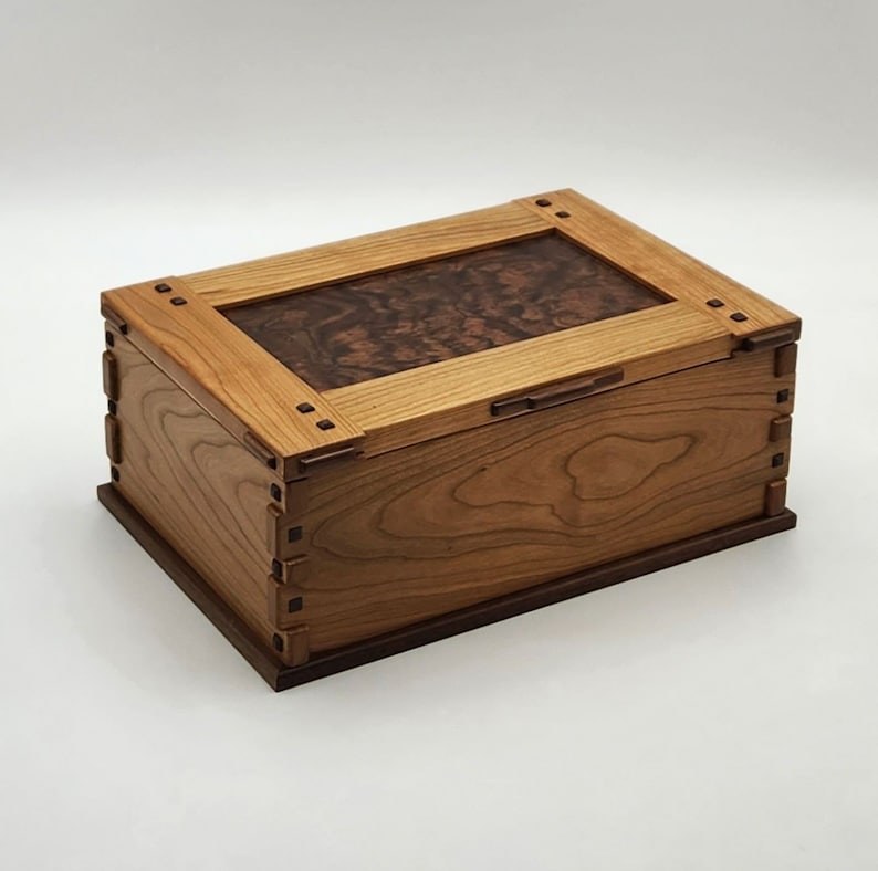 Cherry and Walnut Burl Jewelry Box, Keepsake Box, Memory Box, With ...