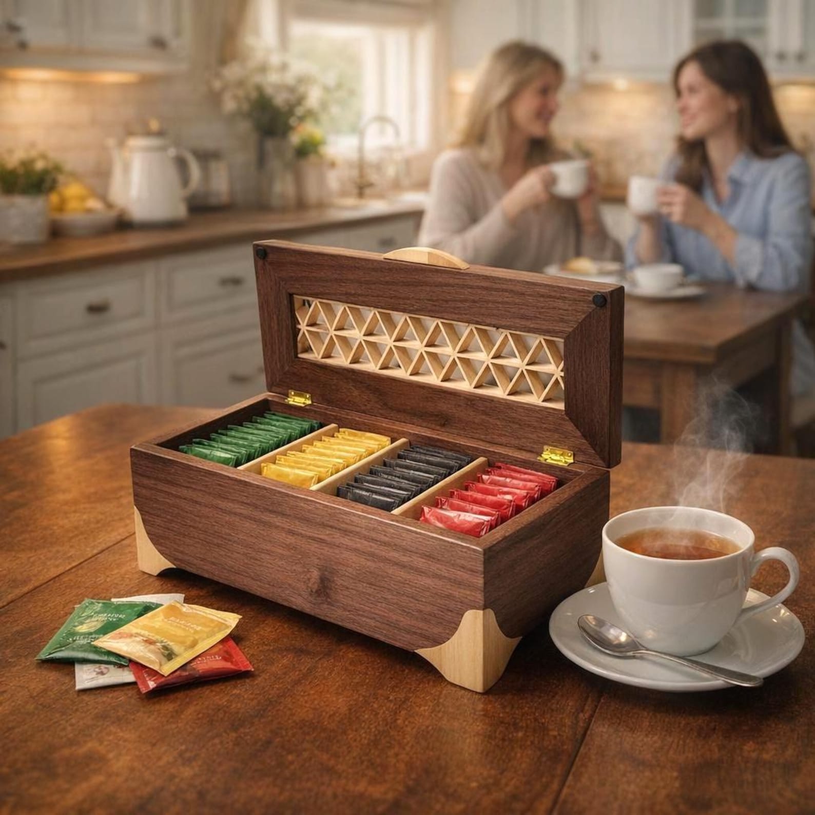Kumiko Wood Tea Box, Tea Storage Box, Cherry Tea Box, Walnut Tea Box ...