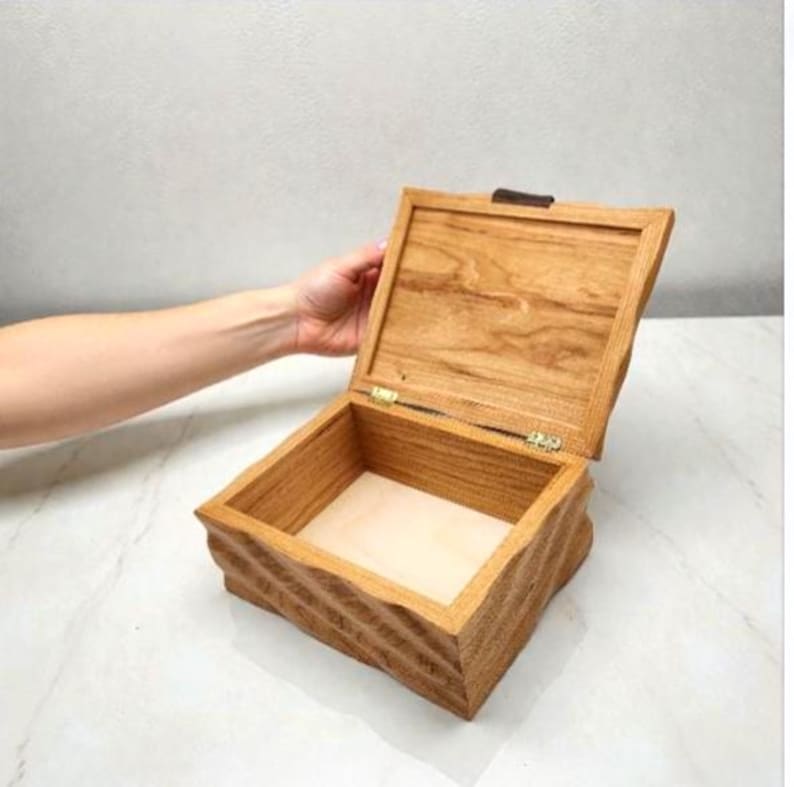 Hand-carved Cherry Keepsake Box – Ripple Pattern Wooden Memory Box ...