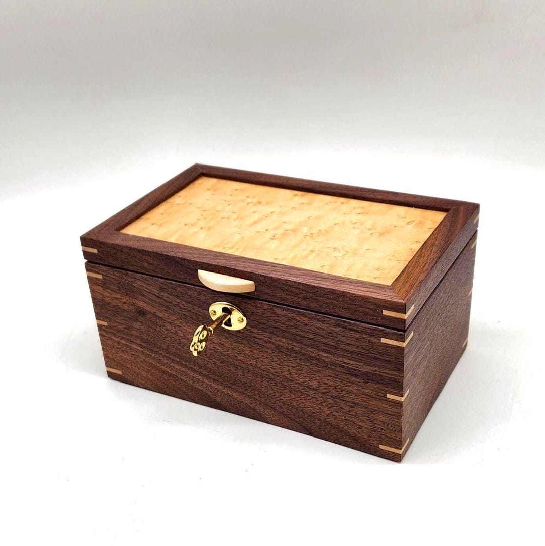 Walnut Lockable Wooden Box – Handmade Memory Chest With Brass Key - Etsy