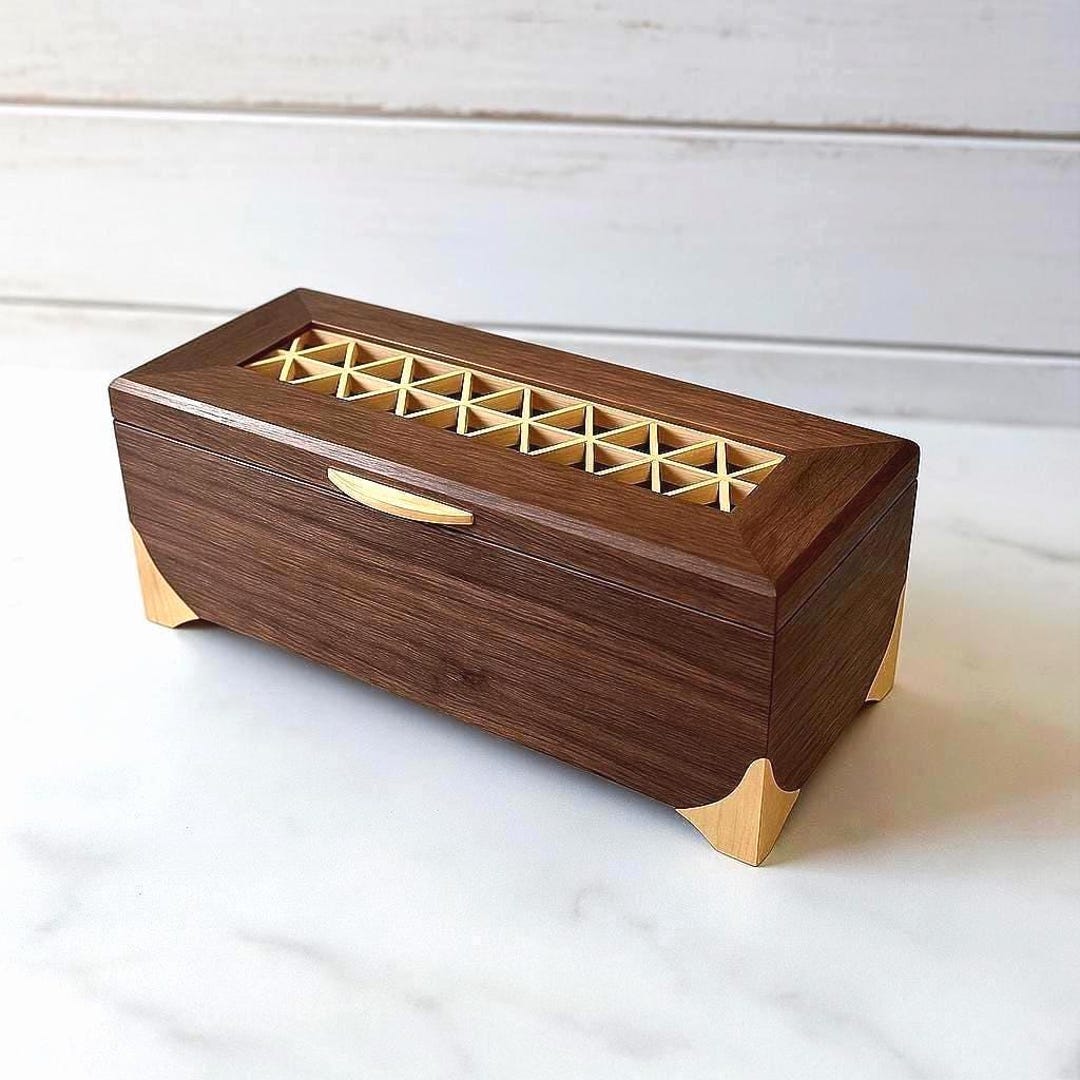 Kumiko Wood Tea Box, Tea Storage Box, Cherry Tea Box, Walnut Tea Box ...