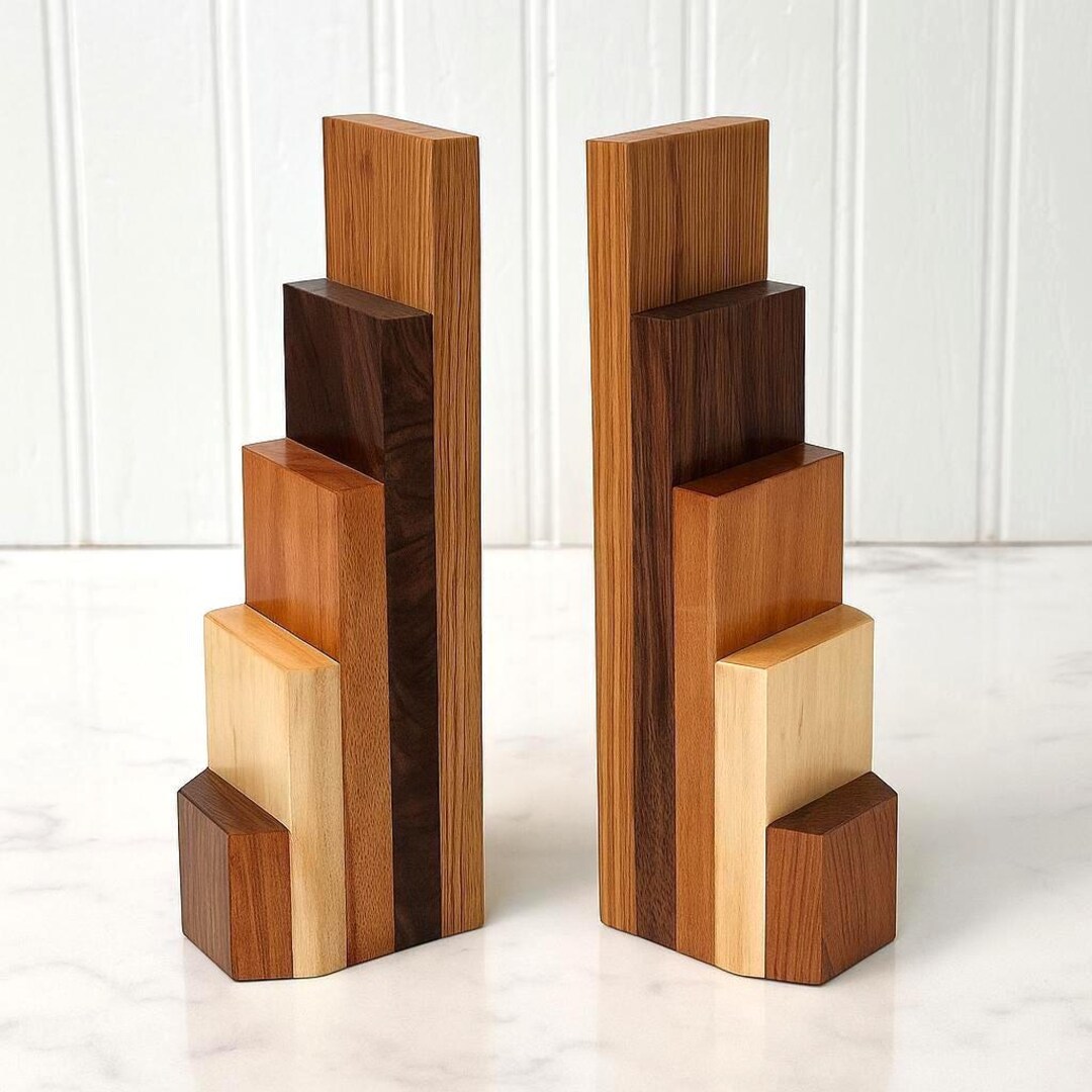 Handmade Wooden Stepped Bookends, Shelf Organizer, Book Holders, Unique ...