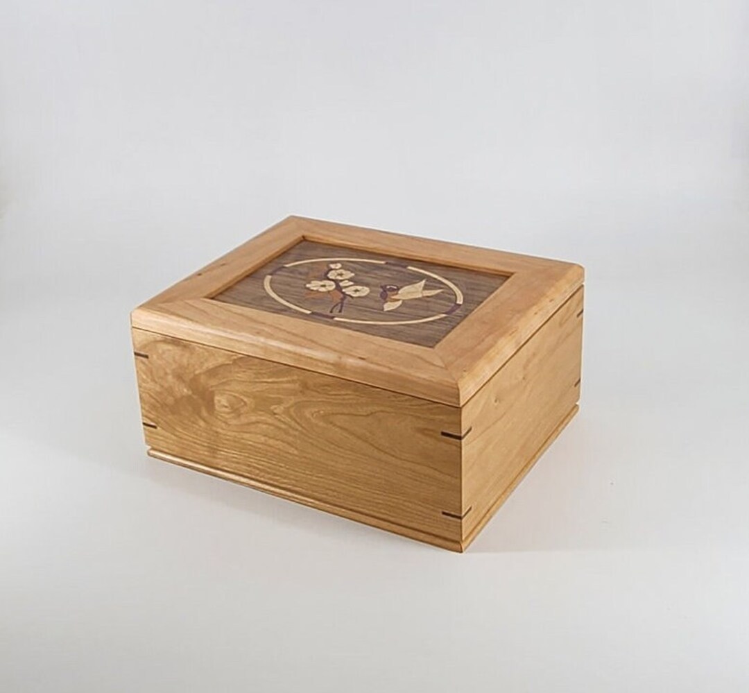 Cherry Inlaid Memorial Box With Hummingbird Design, Keepsake Box ...