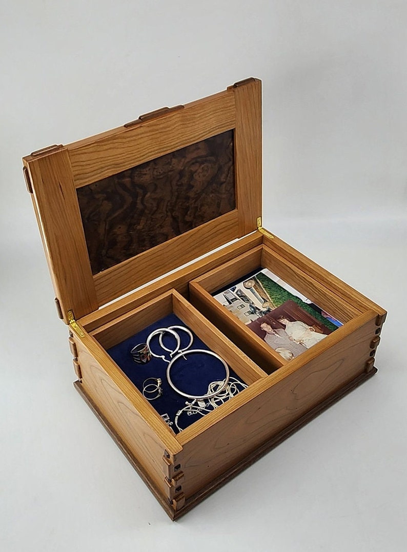 Cherry and Walnut Burl Jewelry Box, Keepsake Box, Memory Box, With ...