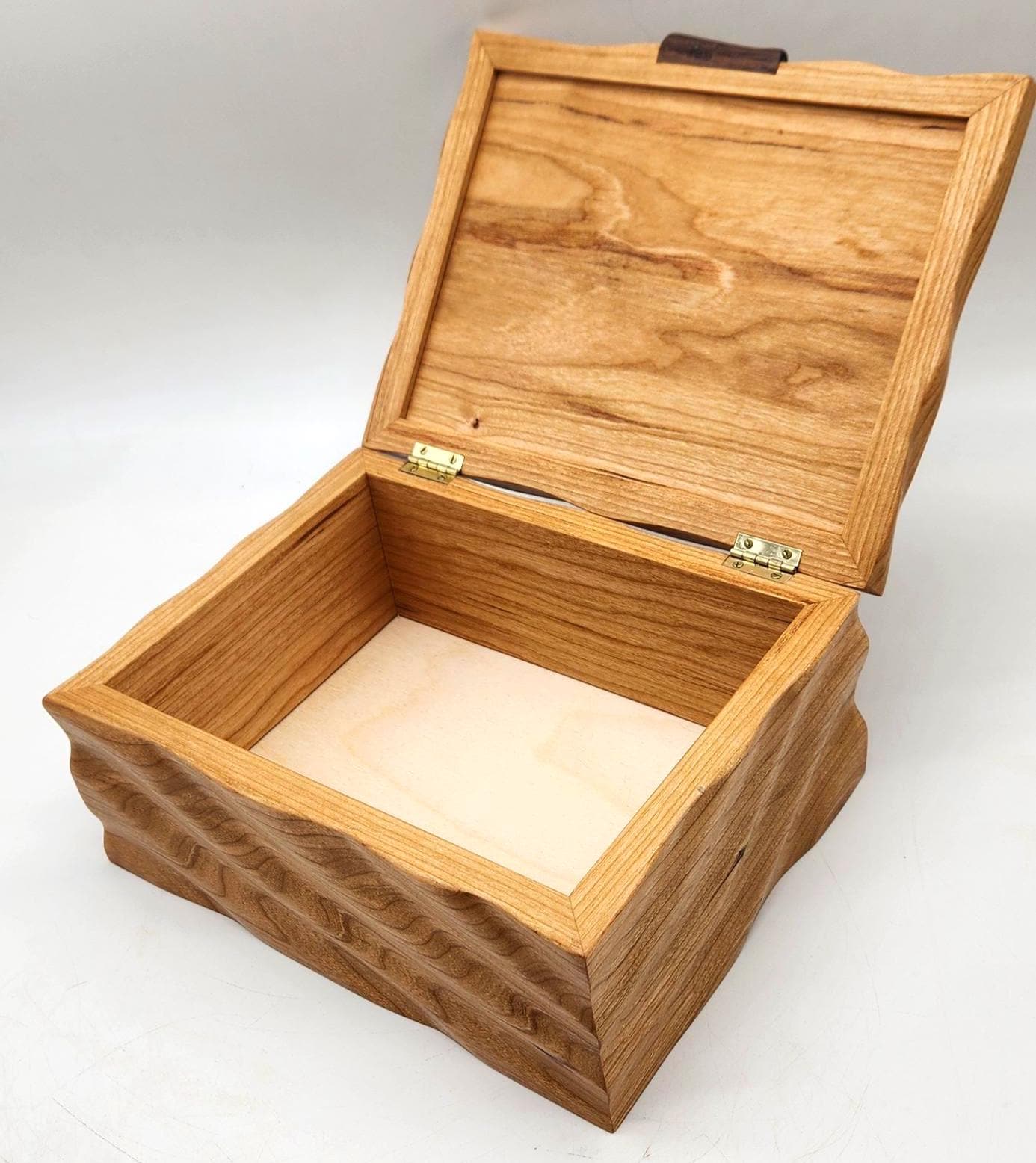 Hand-carved Cherry Keepsake Box – Ripple Pattern Wooden Memory Box ...