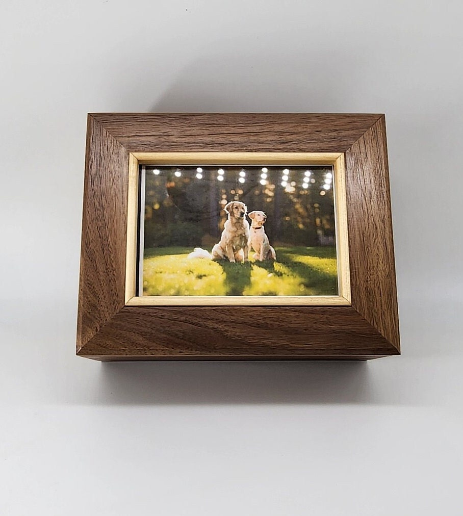 Walnut Keepsake Box With Picture Frame, Pet Urn, Memorial Box, Memory ...