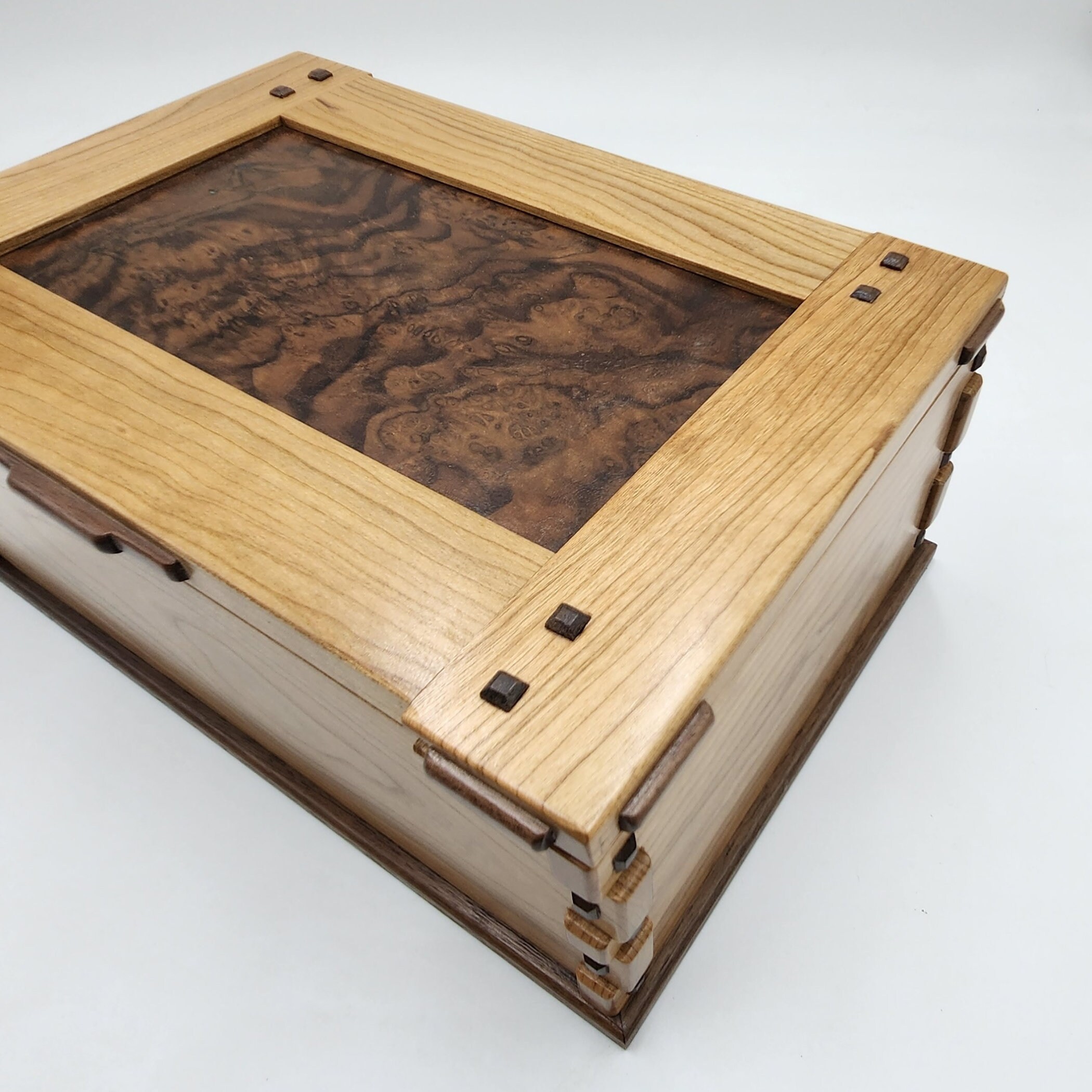 Cherry and Walnut Burl Jewelry Box, Keepsake Box, Memory Box, With ...