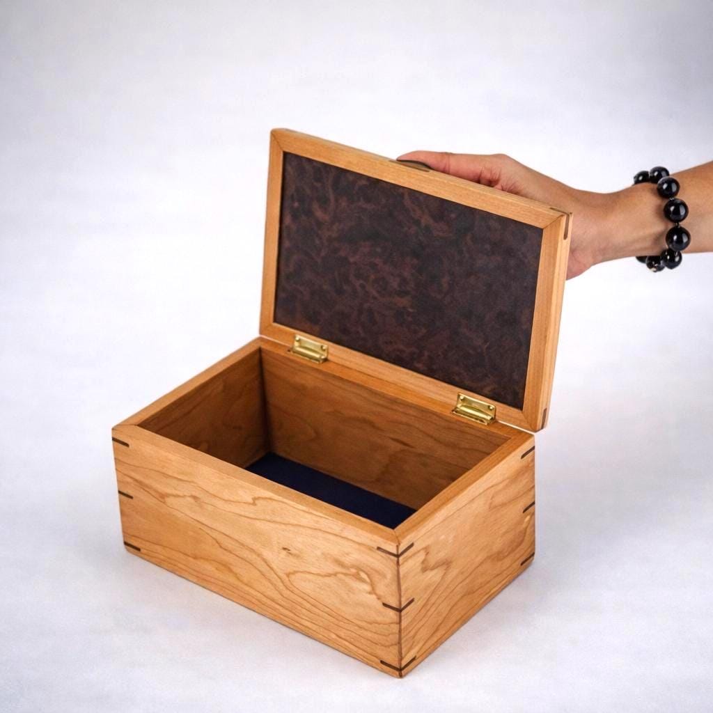Cherry & Walnut Burl Keepsake Box, Handmade Wooden Memory Box, Storage ...