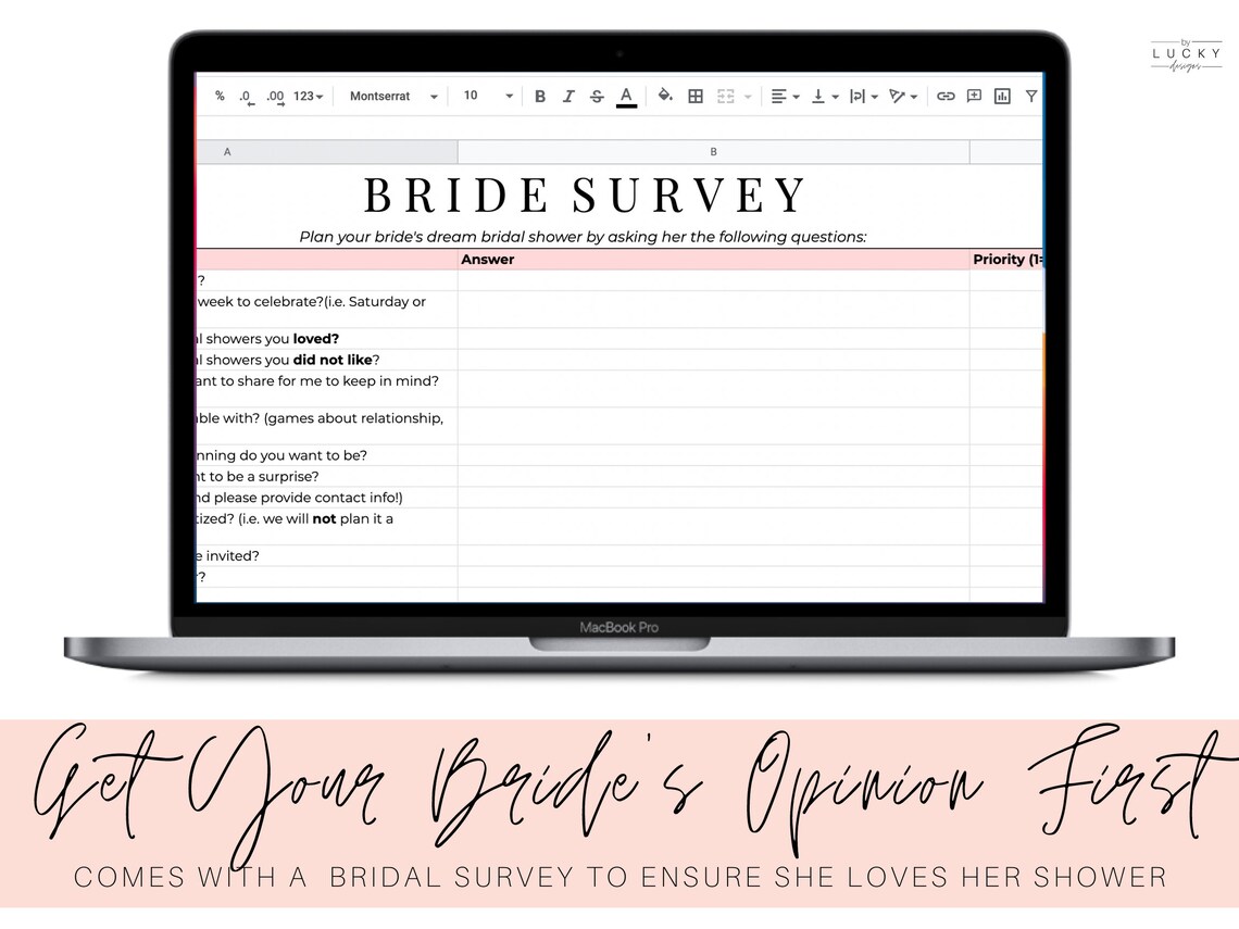 Bridal Shower Planning Spreadsheet: Google Sheets Template (digital ...