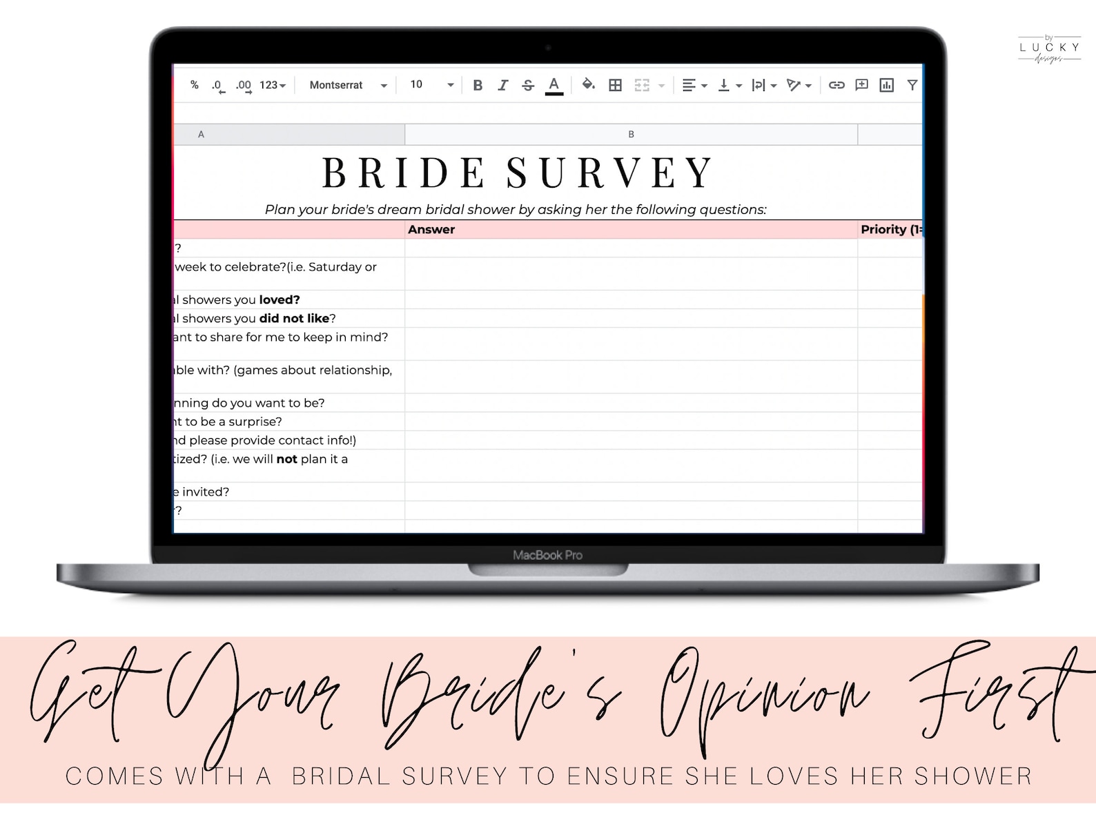 Bridal Shower Planning Spreadsheet Template Digital Download Google ...
